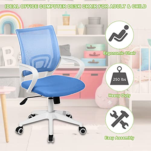 Geniqua Ergonomic Office Chair Mesh Desk Chair Computer Chair Lumbar Support Modern Rolling Adjustable Swivel Task Chair for Home Office, Blue