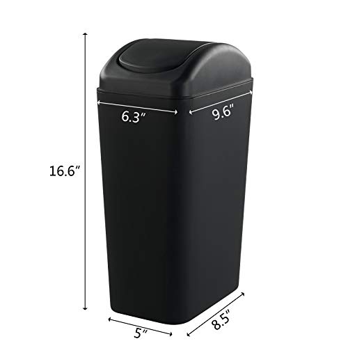 Uumitty 14 Litre Plastic Trash Can, Swing Top Garbage Can, Black, 1 Pack