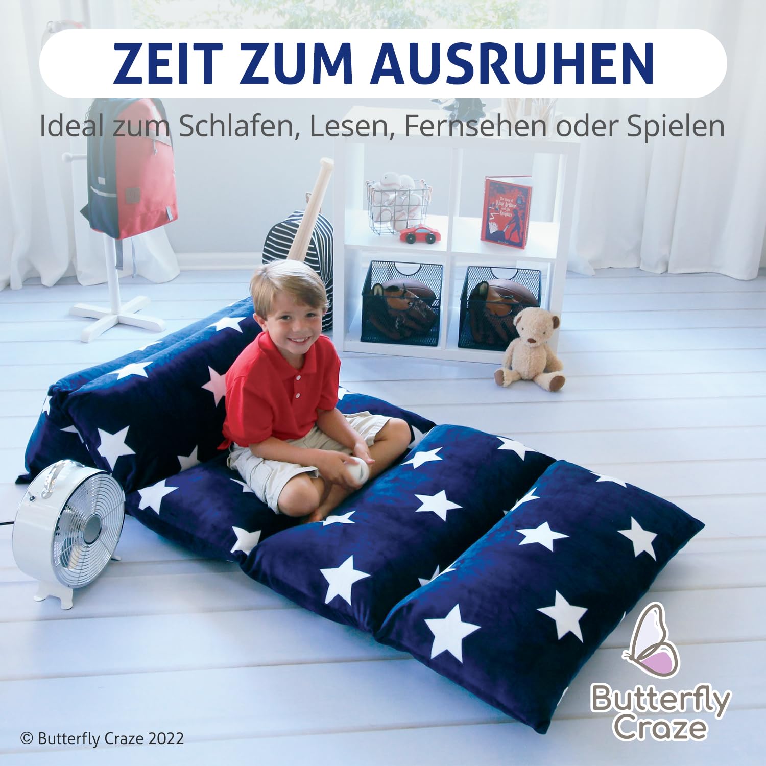 Butterfly Craze Floor Pillow Case, Mattress Bed Lounger Cover, Star Navy, Queen Size - Cozy Seating Solution for Kids & Adults, Recliner Cushion, Perfect for Reading, TV Time (Pillow Not Included)