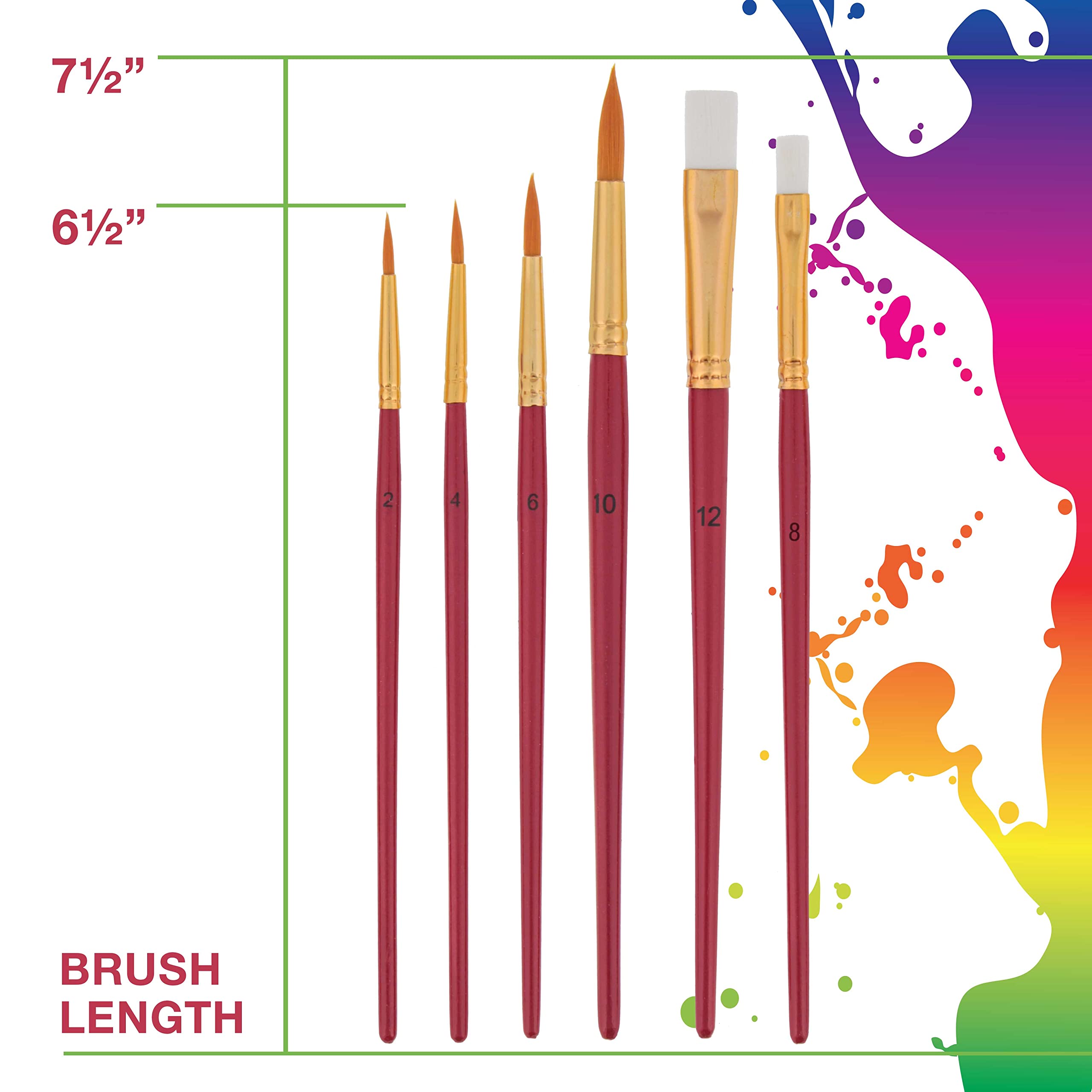 Custom Body Art 6 Piece Nylon Hair Face Painting Brush Set - 4 Round Size 2-4-6-10, 2 Flat Size 8-12 alos Great for Watercolor and Acrylic Paints