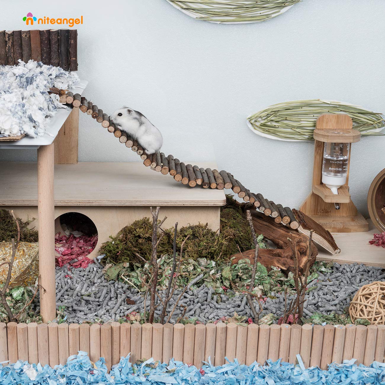 Niteangel Hamster Suspension Bridge Toy - Long Climbing Ladder for Dwarf Syrian Hamster Mice Mouse Gerbils and Other Small Animals (21.8" L x 2.8" W)