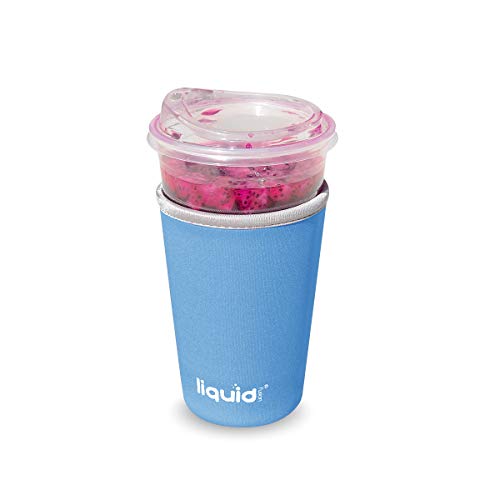 Grand Fusion Frapp-Wrap Coffee Cup Holder, Drip-Proof and Reusable Hot and Iced Coffee Sleeve for Travel, No Sweating Condensation on Papers or Desks, Comfortable on Hands, Light Blue