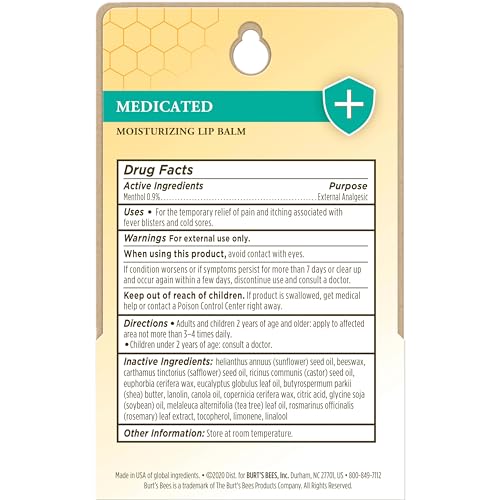Burt's Bees Medicated Lip Balm, With Eucalyptus Oil and Menthol, Tint-Free, Natural Origin Lip Care, 2 Tubes, 0.15 oz.