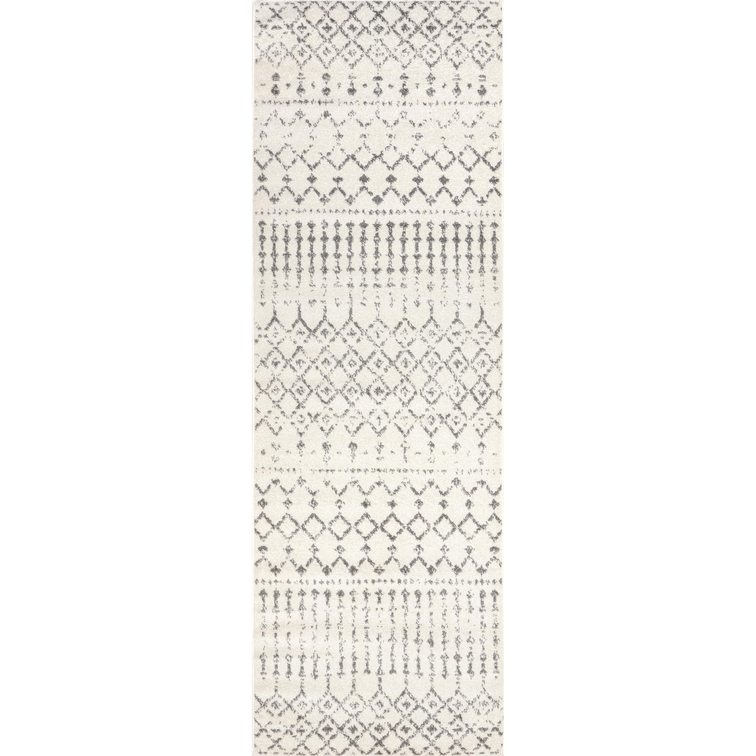 nuLOOM 2x12 Moroccan Blythe Area Rug, Grey, Faded Bohemian Design, Stain Resistant, For Bedroom, Dining Room, Living Room, Hallway, Office, Kitchen, Entryway