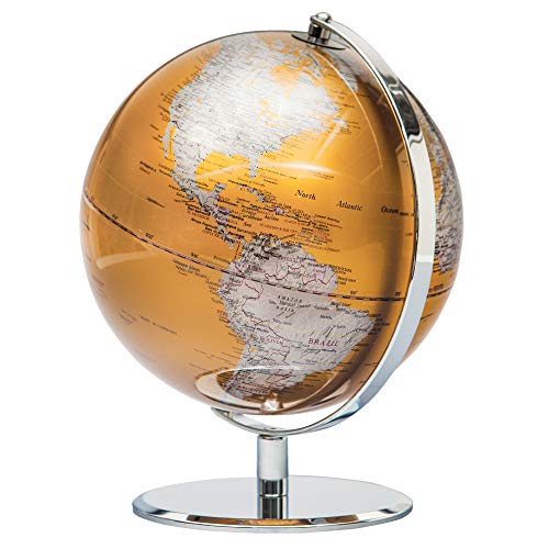Torre & Tagus Gold Decorative Globe for Adults - 8" Rotating Earth Globe Decor on Stand For Home Decor, Office Decoration Desk Globe For Office & Earth Spinning Globe Map Of The World (Golden Globe)