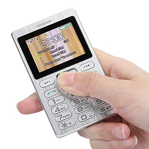 1.77 HD Color Screen Phone, Mini Card Mobile Phone, Ultrathin Cell Phone with 3.5mm Headset Port, Bluetooth Dialer Dual SIM, Intelligent Antiloss Fuction(Silver)