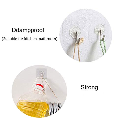 MUGEN ROOM Wall Hooks 17lb(Max) Transparent Reusable Seamless Hooks,Waterproof and Oilproof,Bathroom Kitchen Heavy Duty Self Adhesive Hooks,12 Pack
