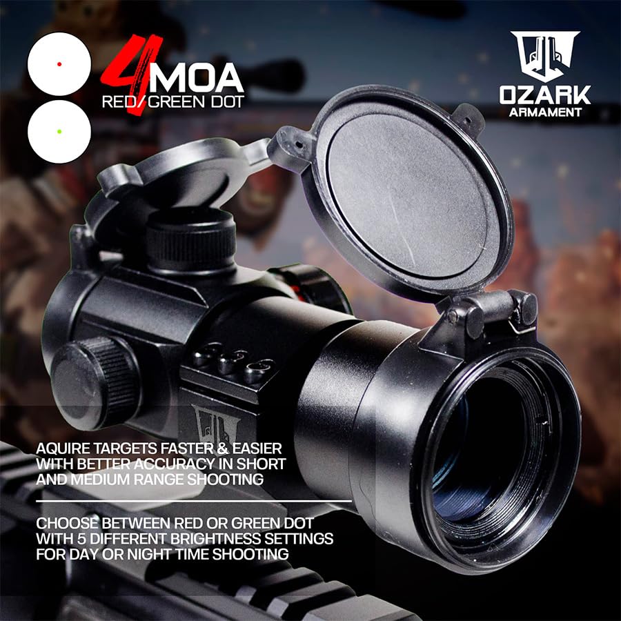 OZARK ARMAMENT Rhino Red Dot Sight for Rifle - Shotgun Scope, 4MOA Rifle Red Dot Sight, Red Dot Scopes for Rifles & Shotgun Scopes with Green Dot Sight & Red Dot Optics for Rifles, Reflex Sight