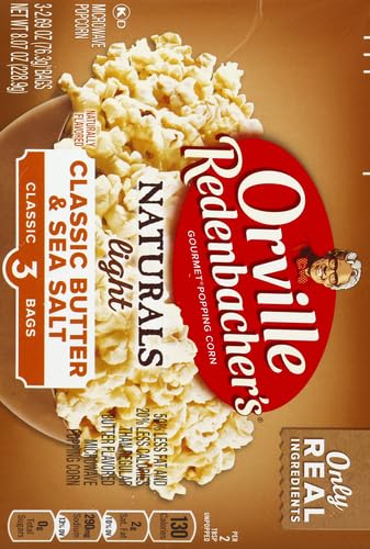 Orville Redenbacher's Naturals Microwave Popcorn, Classic Butter & Sea Salt Light Flavor, 2.69 oz., 3-Count