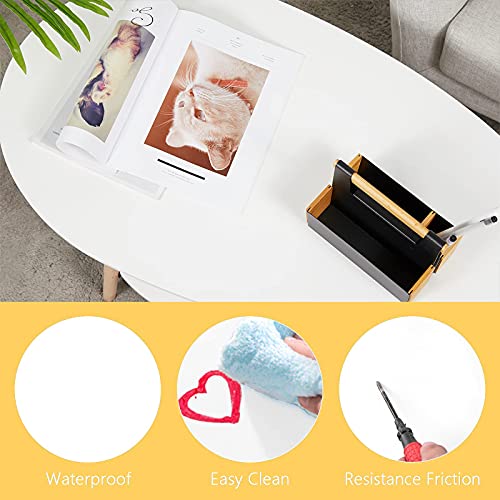 Maupvit Coffee Table-Oval Wood Coffee Table with Open Shelving for Storage and Display 2 Tier Sofa Table, Small Modern Furniture for Living Room&Home Office-White