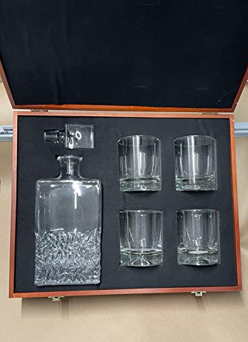 Decanter Set For Men Personalized, Engraved Decanter Set With Glasses, Engraved Decanter Set, Personalized Decanter Set And Glasses With Beautiful Engraved Gray Coasters