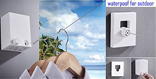 ABHILWY Retractable Clothesline Clothes Line Retracting Outdoor/Indoor, Heavy Duty Stainless Steel Adjustable Drying Rope Wire Dryer with ABS case+Aluminum, Self Adhesive Wall Mount 13.8 Feets White