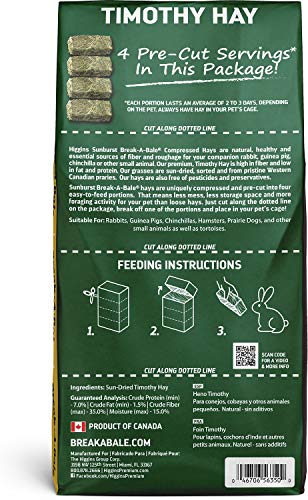 Higgins 2 Pack of Sunburst Break-a-Bale Compressed Timothy Hay, 35 Ounces Each, for Small Pets