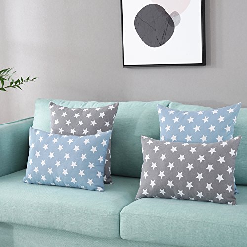 TAOSON Five-Pointed Star Pattern Cushion Cover Pillow Cover Pillowcase Cotton Canvas Pillow Sofa Throw White Printed Linen with Hidden Zipper Closure Only Cover No Insert 18x18 Inch 45x45cm Deep Grey