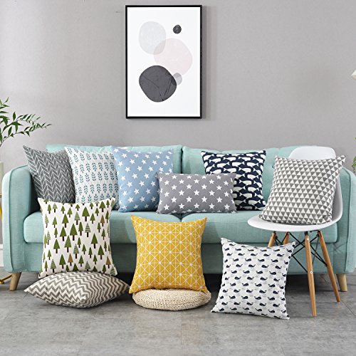 TAOSON Five-Pointed Star Pattern Cushion Cover Pillow Cover Pillowcase Cotton Canvas Pillow Sofa Throw White Printed Linen with Hidden Zipper Closure Only Cover No Insert 18x18 Inch 45x45cm Deep Grey