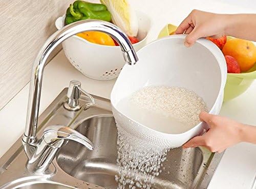 Japanese Design 2.1Qt (2L) Rice Washer Strainer Colanders for Vegetable, Bean, Fruit, Pasta (Small, White)