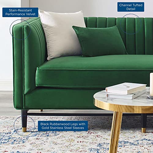Modway Devote Channel Tufted Performance Velvet, Loveseat, Emerald
