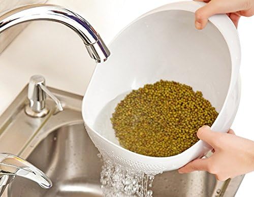 Japanese Design 2.1Qt (2L) Rice Washer Strainer Colanders for Vegetable, Bean, Fruit, Pasta (Small, White)