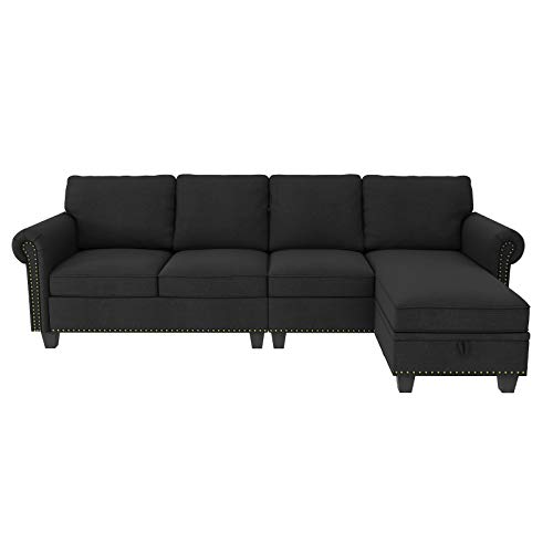 Nolany Convertible Sectional Couch L Shaped Sofa Couch with Storage Reversible Sectional Sofa for Small Space, Dark Grey