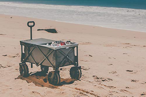 ONIVA - a Picnic Time brand Adventure Wagon Elite All-Terrain Folding Beach Wagon with Big Wheels plus Table Top Lid & Soft Cooler Liner, (Dark Gray)