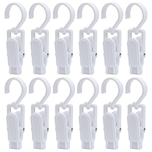 AUEAR, 20Pcs Clips Swivel Hooks Laundry Hook Super Strong Plastic Solid Clip Family Travel 360 Degree Rotating Hanging Pins Clothespin hatpins for Home Use to Hang and Dry Wet Clothes White 4.3inch