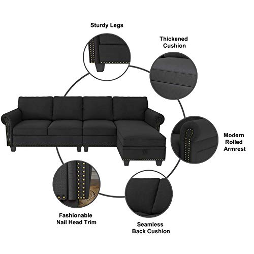Nolany Convertible Sectional Couch L Shaped Sofa Couch with Storage Reversible Sectional Sofa for Small Space, Dark Grey