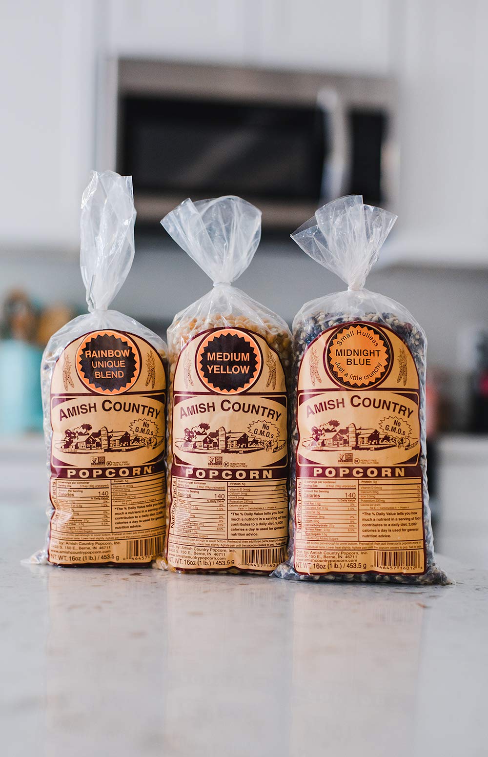 Amish Country Popcorn | 3-1 lb Bags | Variety Set | Midnight Blue, Rainbow, & Medium Yellow Popcorn Kernels | Old Fashioned, Non-GMO and Gluten Free (3-1 lb Bags)