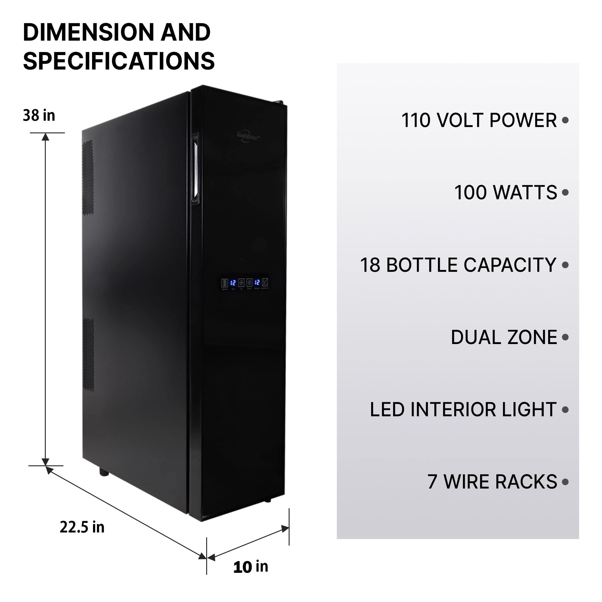 Koolatron 18 Bottle Slim Wine Cooler Refrigerator Dual Zone Thermoelectric Wine Fridge Freestanding Wine Cellar for Red White Sparkling Wine Ideal for Home Bar Kitchen