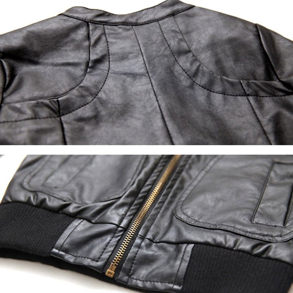 Chinaface Boy's Trendy Stand-Collar PU Leather Spring Moto Jacket Black, 7/8T
