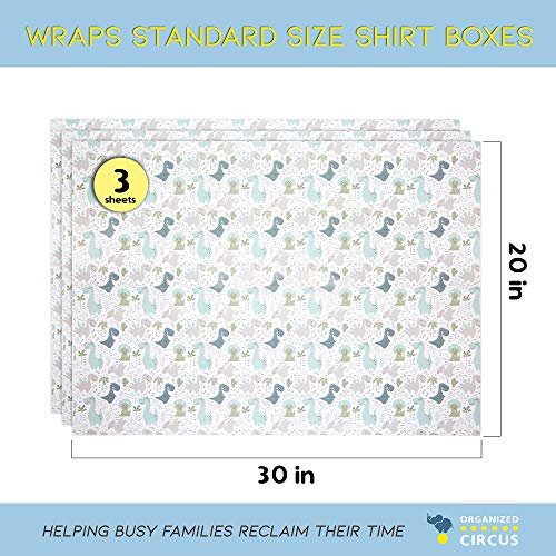 Dinosaur Wrapping Paper with Matching Cards - Premium Happy Birthday Wrapping Paper for Boys and Girls includes 3 Folded Sheets 30 x 20 inches and 3 Coordinating Gift Cards Great for Three Rex Birthday Party Decorations and Baby Wrapping Paper