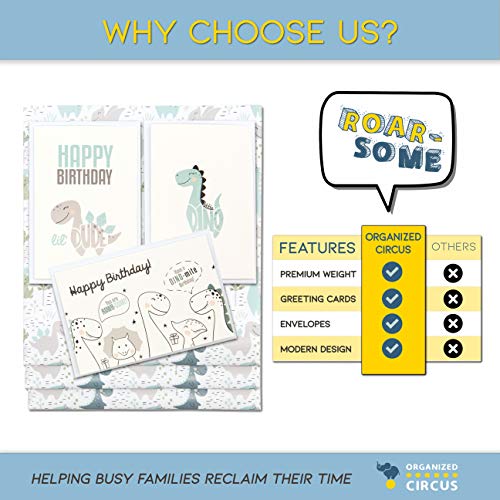 Dinosaur Wrapping Paper with Matching Cards - Premium Happy Birthday Wrapping Paper for Boys and Girls includes 3 Folded Sheets 30 x 20 inches and 3 Coordinating Gift Cards Great for Three Rex Birthday Party Decorations and Baby Wrapping Paper