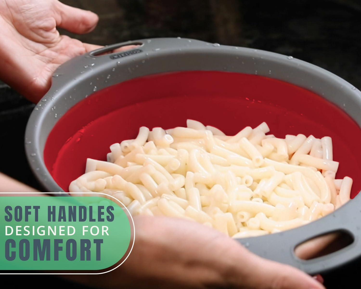 Ultimate Kitchen Strainers Set of 2 - Collapsible Silicone Colanders For Easy Storage by Comfify - Use with Pasta & Veggies or as a Fruit or Berry Bowl with Strainer - Irreplaceable for Campers - Red