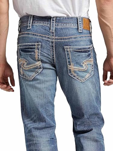 Silver Jeans Co. Men's Zac Relaxed Fit Straight Leg Jeans, Light Indigo, 38W x 30L