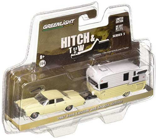 Greenlight 1: 64 Hitch & Tow Series 5-1967 Ford Custom & Shasta 15' Airflyte Diecast Vehicle