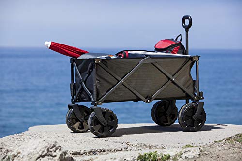 ONIVA - a Picnic Time brand Adventure Wagon Elite All-Terrain Folding Beach Wagon with Big Wheels plus Table Top Lid & Soft Cooler Liner, (Dark Gray)