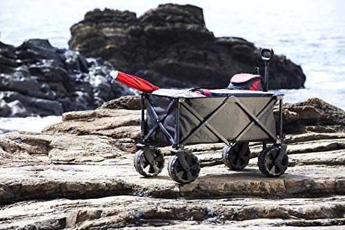 ONIVA - a Picnic Time brand Adventure Wagon Elite All-Terrain Folding Beach Wagon with Big Wheels plus Table Top Lid & Soft Cooler Liner, (Dark Gray)