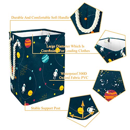 DEYYA Waterproof Laundry Baskets Tall Sturdy Foldable Outer Space Planets Alien Earth Print Hamper for Adult Kids Teen Boys Girls in Bedrooms Bathroom