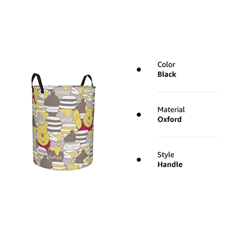 XZZZN Winnie Pooh Bear Circular Hamper Round Tunic Dirty Pocket Waterproof Large Oxford Fabric Foldable Laundry Storage Basket Dirty Clothes Bag Medium