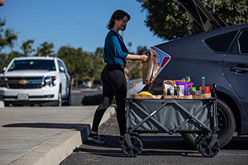 ONIVA - a Picnic Time brand Adventure Wagon Elite All-Terrain Folding Beach Wagon with Big Wheels plus Table Top Lid & Soft Cooler Liner, (Dark Gray)