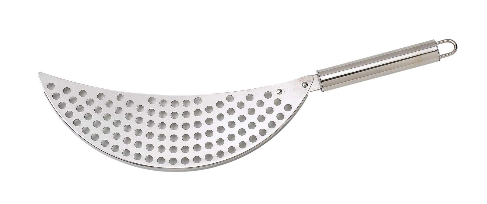 Pan Pot Strainer with Handle Stainless Steel Hand Held Crescent Drainer for Spaghetti Fry Noodles Fruit Vegetable Pasta Strainer Colander Heavy Duty Food Drainers