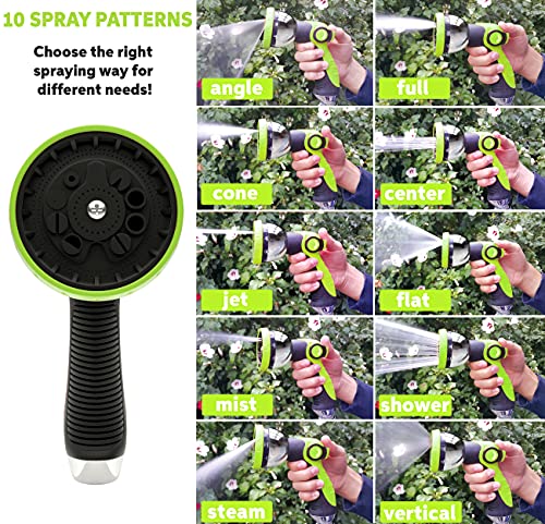ALMA Garden Hose Nozzle Sprayer with THUMB CONTROL ON OFF VALVE - 10 Spray Pattern Garden Hose Sprayer Nozzle - Perfect Water Hose Nozzle for Outdoor - Hose Head Attachment Gun Handle Nozzles