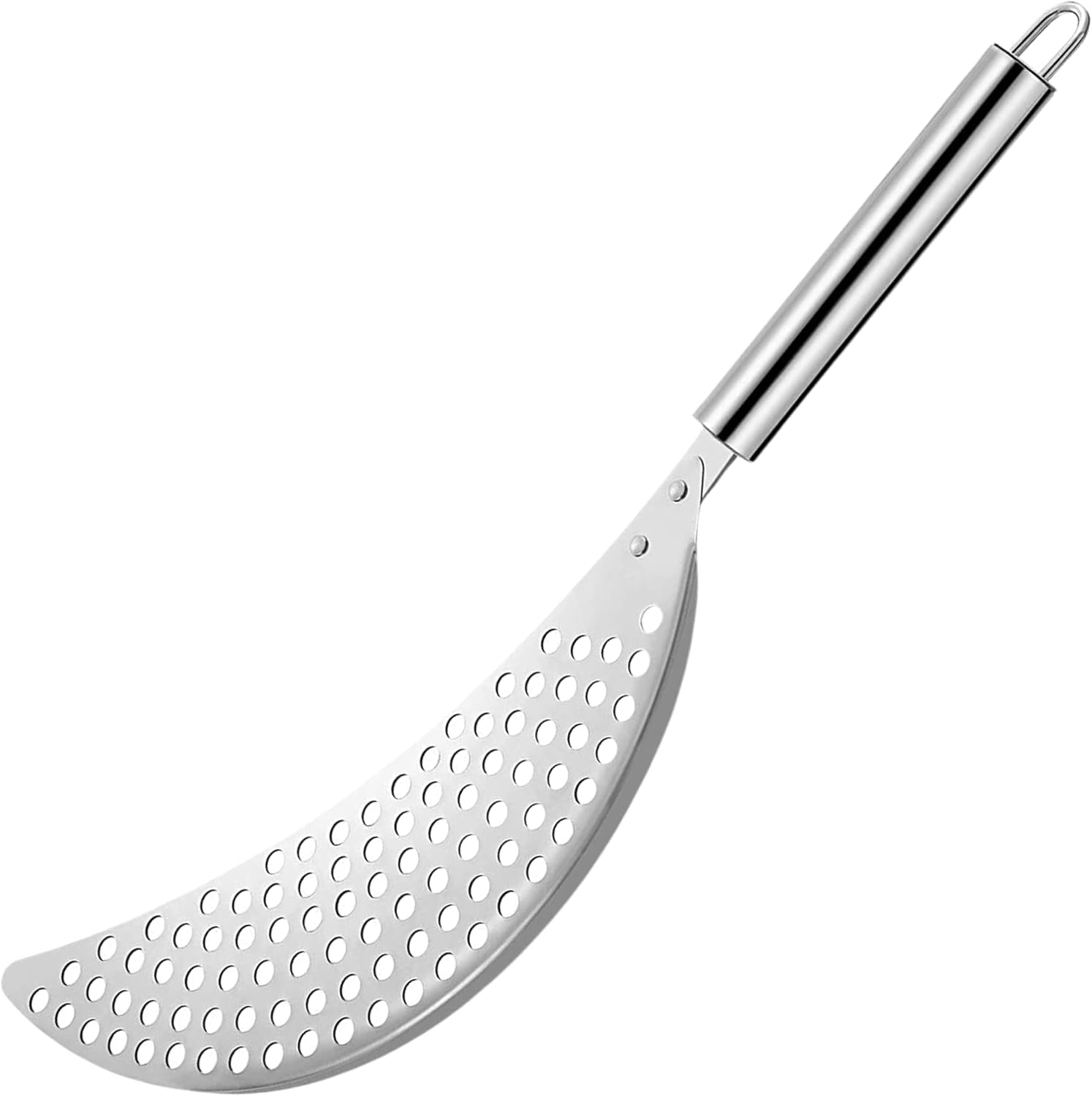 Pan Pot Strainer with Handle Stainless Steel Hand Held Crescent Drainer for Spaghetti Fry Noodles Fruit Vegetable Pasta Strainer Colander Heavy Duty Food Drainers
