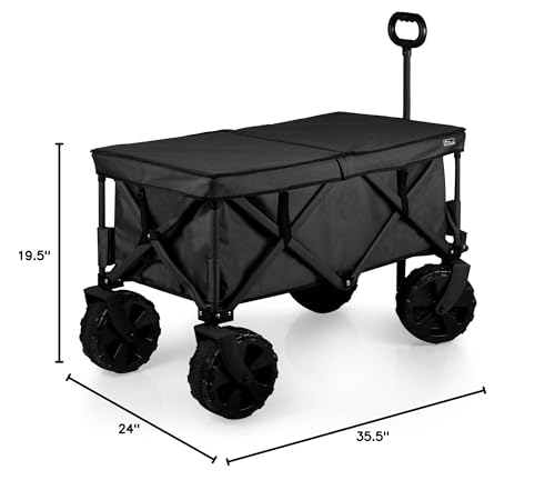 ONIVA - a Picnic Time brand Adventure Wagon Elite All-Terrain Folding Beach Wagon with Big Wheels plus Table Top Lid & Soft Cooler Liner, (Dark Gray)
