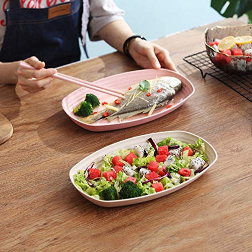 Hemoton Food Platter Plate Fish Steak Meat Vegetables Serving Shatter Resistant Wheat Straw Dish Colorful Buffet Plate for Home Kitchen Restaurant Random Color