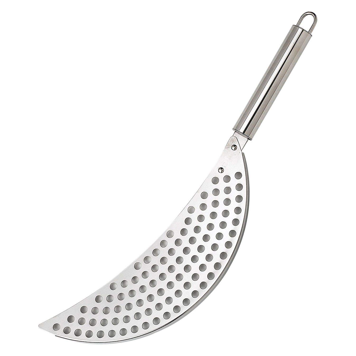 Pan Pot Strainer with Handle Stainless Steel Hand Held Crescent Drainer for Spaghetti Fry Noodles Fruit Vegetable Pasta Strainer Colander Heavy Duty Food Drainers