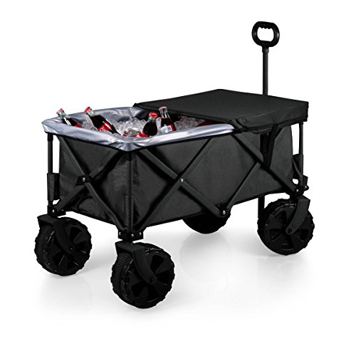 ONIVA - a Picnic Time brand Adventure Wagon Elite All-Terrain Folding Beach Wagon with Big Wheels plus Table Top Lid & Soft Cooler Liner, (Dark Gray)