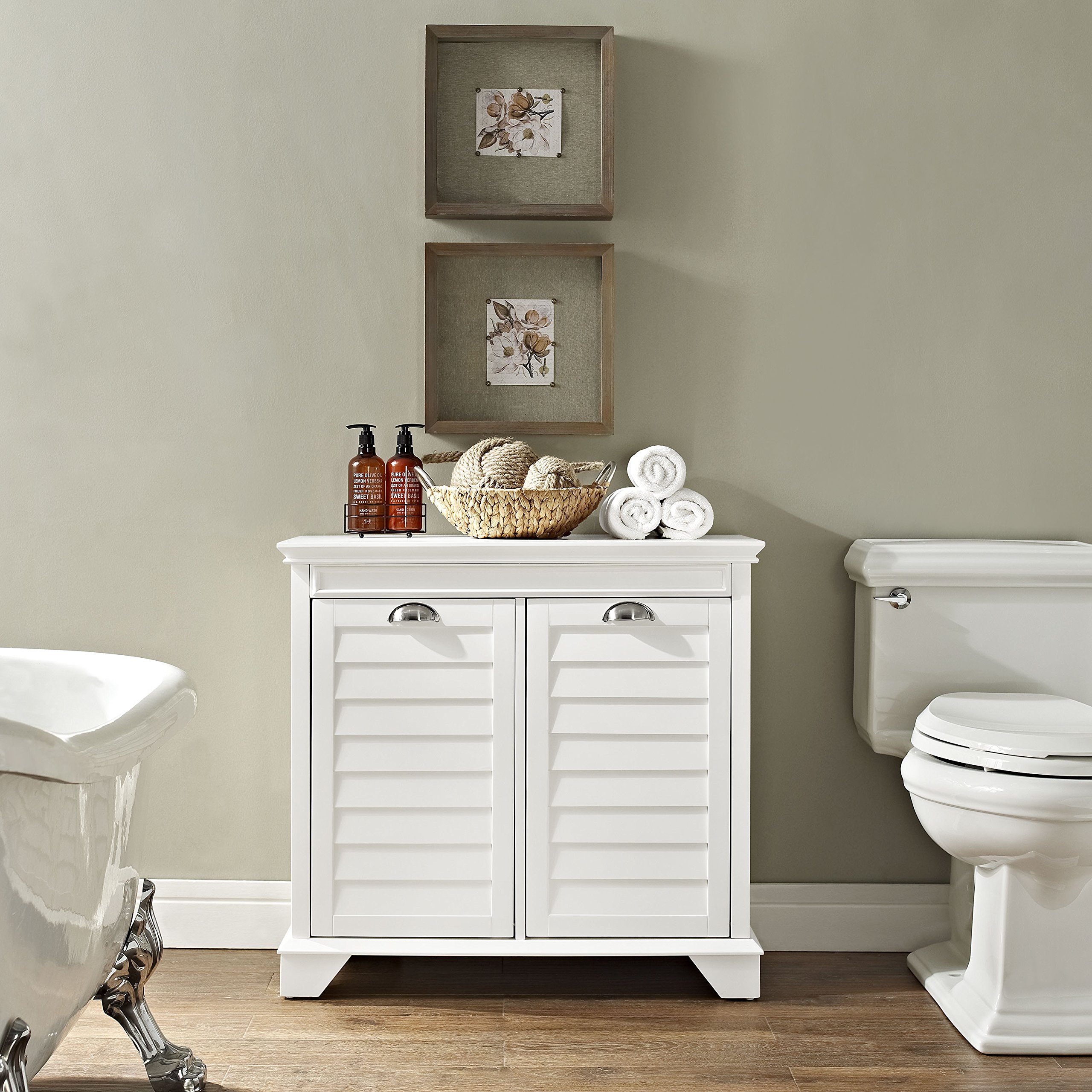 Crosley Furniture Lydia Laundry Hamper with Linen Sorting Bags, Bathroom Storage and Organization, White