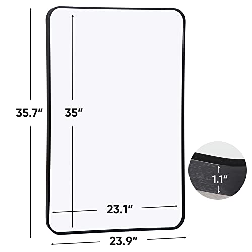 ZenStyle Black Metal Framed Rectangular Wall Mirror 24" x 36" Bathroom Mirror with Peaked Trim for Entryways, Living Rooms, Bathrooms