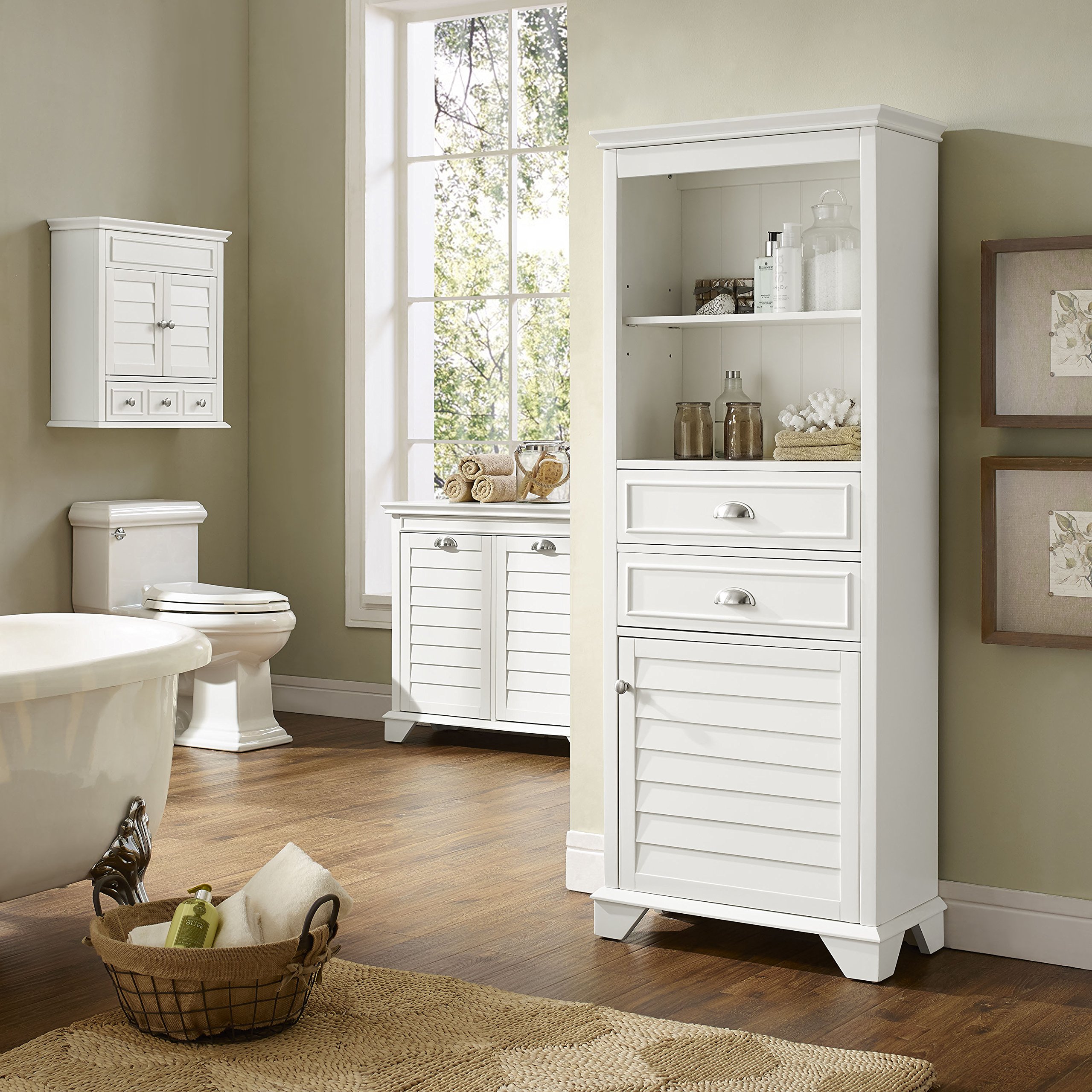 Crosley Furniture Lydia Laundry Hamper with Linen Sorting Bags, Bathroom Storage and Organization, White