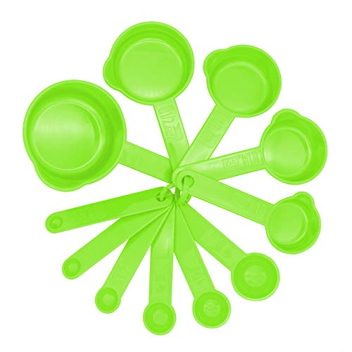 KUFUNG Kitchen Baking Plastic Measuring Spoon &Cups Set for Dry or Liquid (11 pcs, Green)